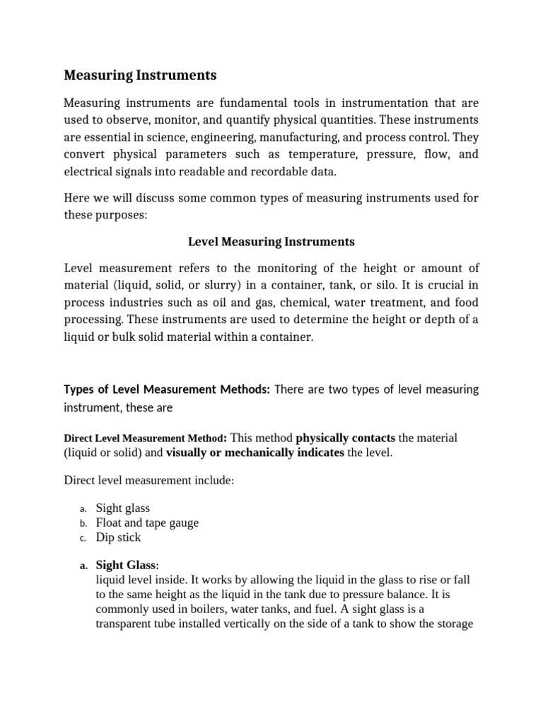 Overview of Measuring Instruments | PDF | Pressure Measurement ...
