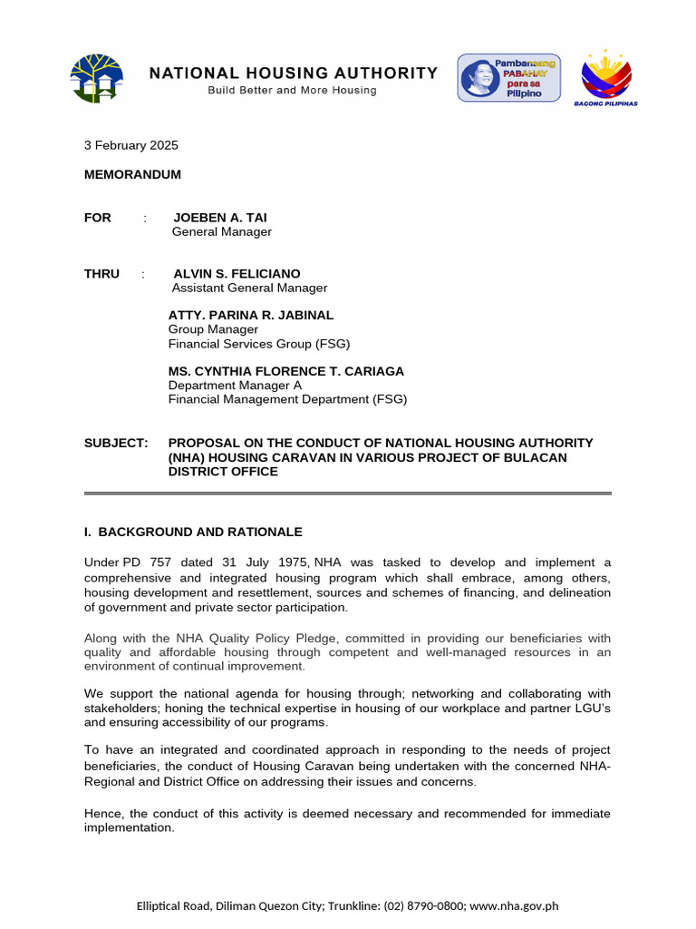 NHA Housing Caravan Proposal for Bulacan | PDF | Economies