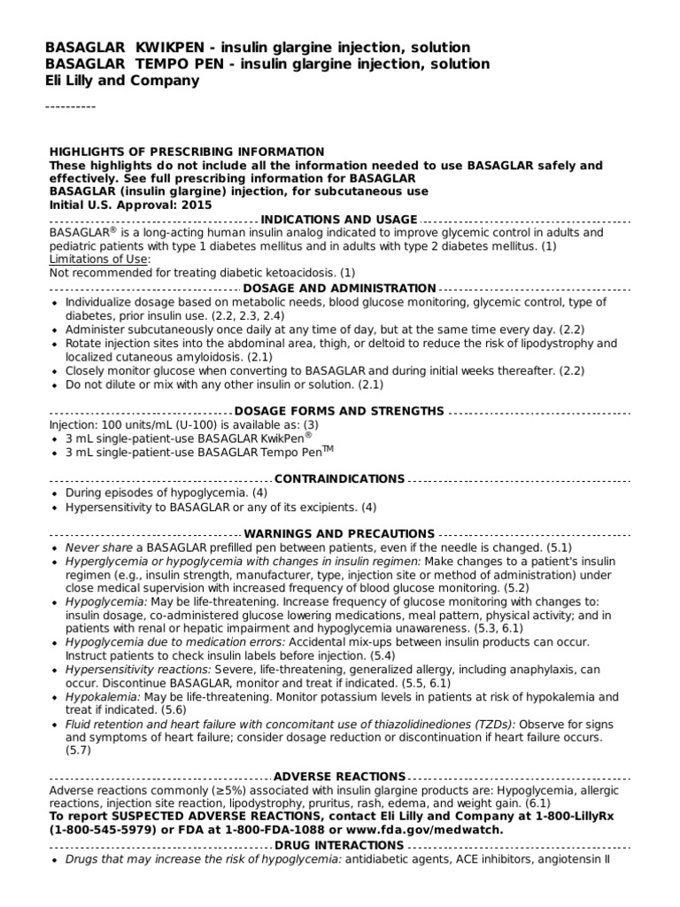 BASAGLAR KWIKPEN - Insulin Glargine Injection, Solution BASAGLAR TEMPO ...