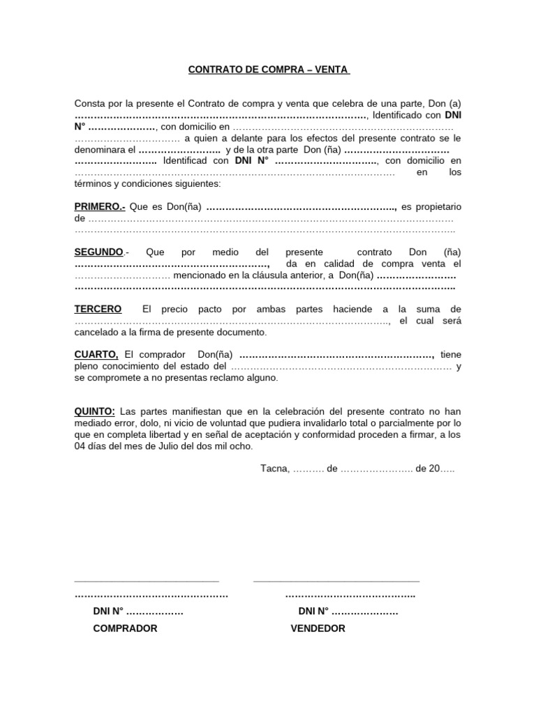 Contrato de Compra y Venta Para Rellenar | PDF