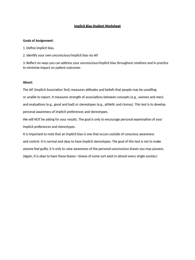 2025 Preceptor Student TD DEI Student Prep Document Implicit Bias ...