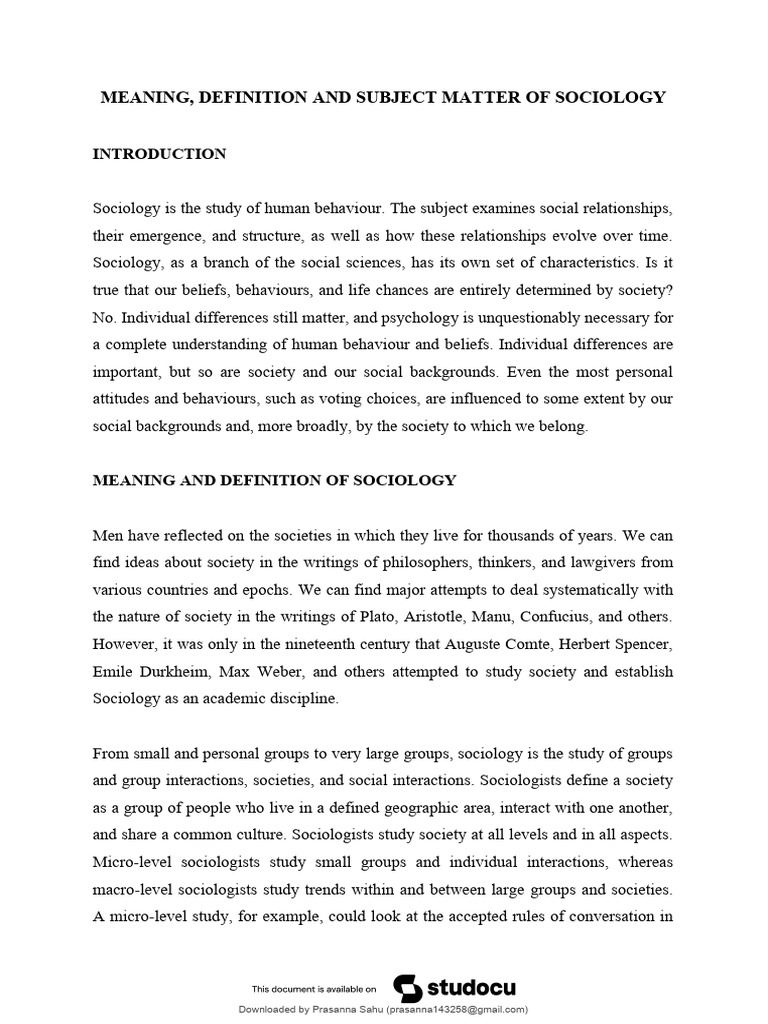 Meaning, Definition AND Subject Matter OF Sociology - Meaning ...