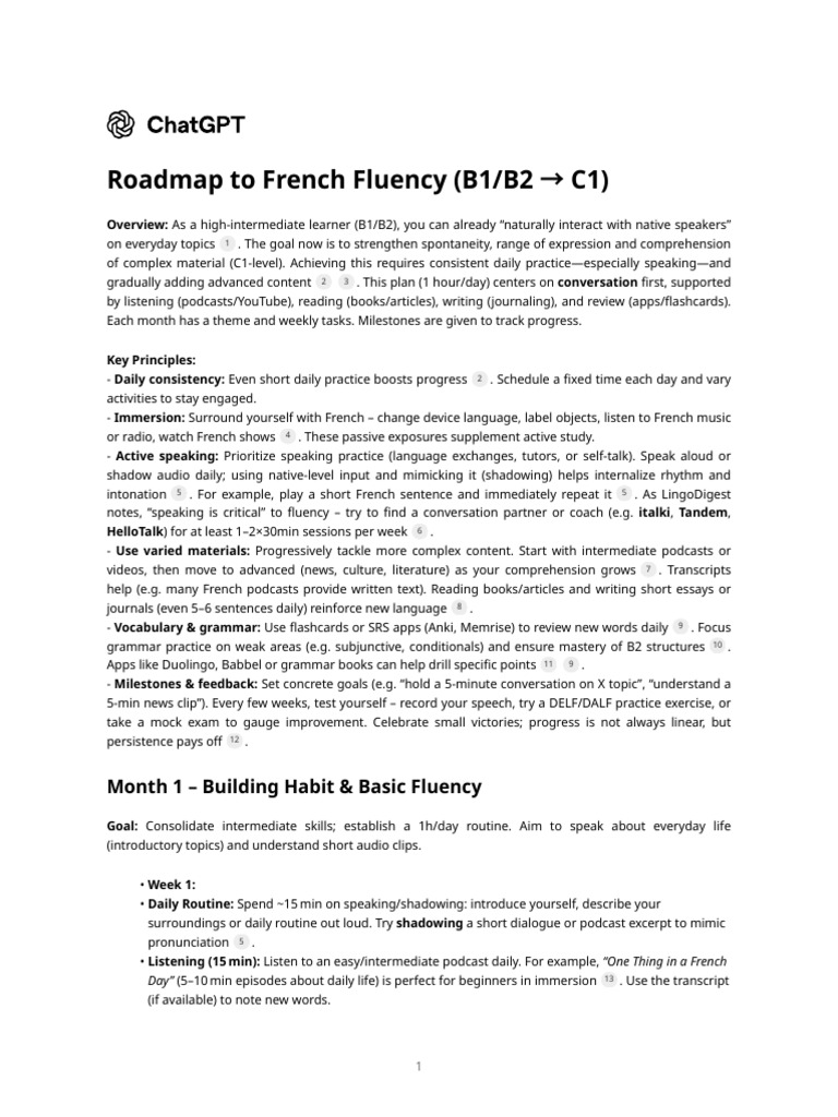 Roadmap To French Fluency (B1 - B2 C1) | PDF | Vocabulary | Fluency