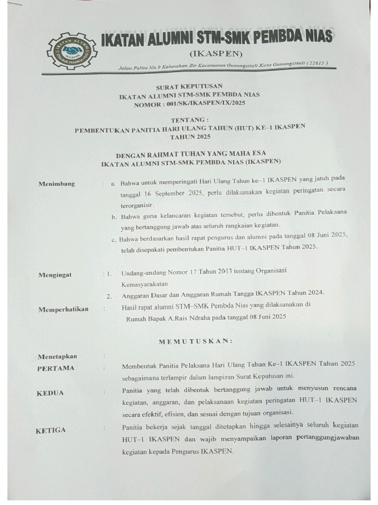 SK Panitia Hut-Ikaspen 2025 | PDF