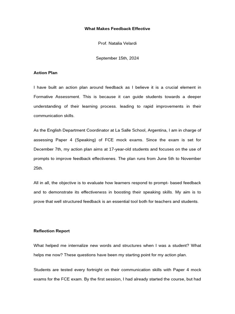 Action Plan and Reflection Report | PDF | Learning | Behavior Modification