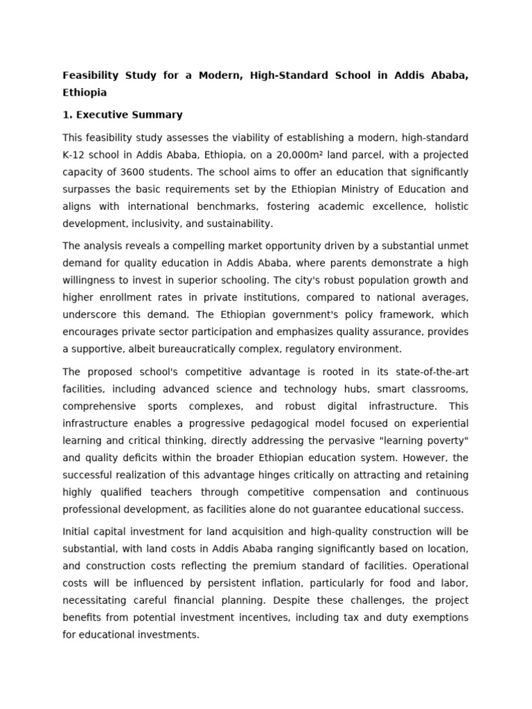 Feasibility Study for K-12 School in Addis | PDF | Inflation ...