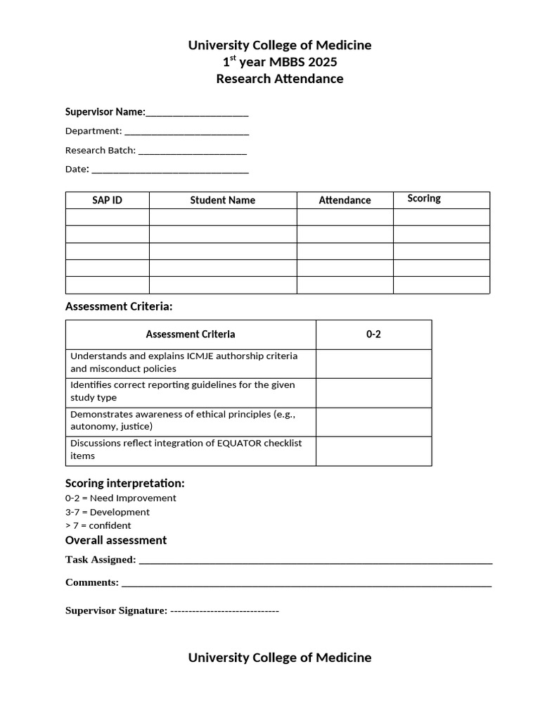 MBBS 2025 Research Attendance Assessment | PDF | Cognition