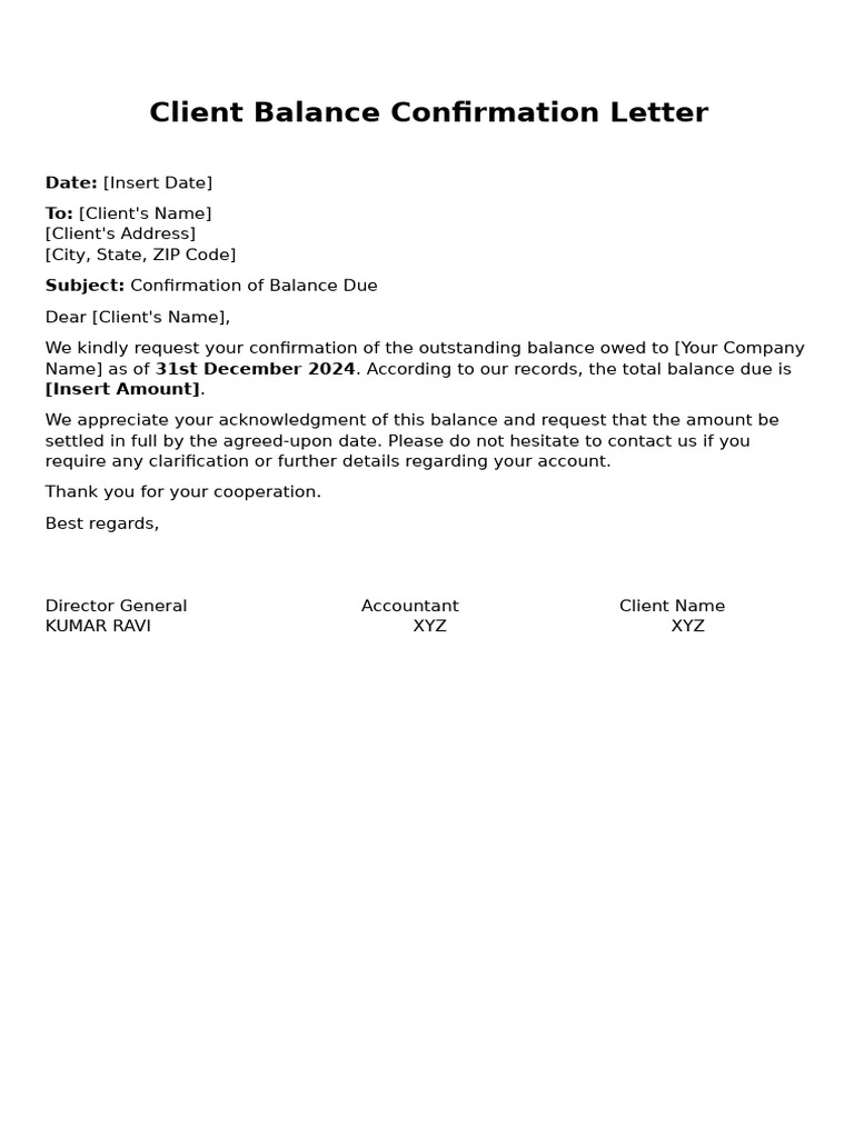 Client Balance Confirmation Letter | PDF