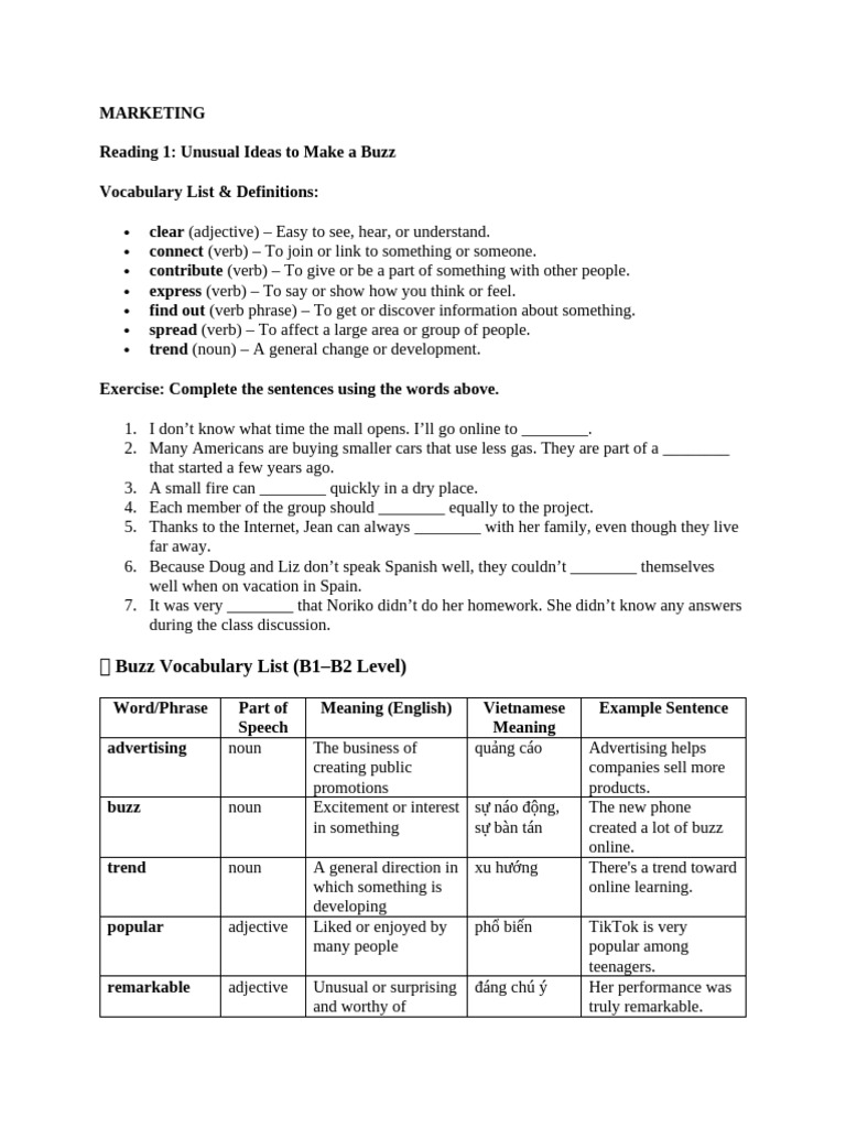 UNIT 1 - Vocabulary List | PDF | Verb | Adjective