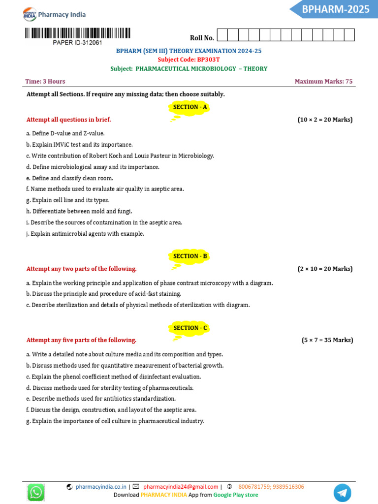 Pharmaceutical Microbiology Exam Guide | PDF | Microbiology | Antimicrobial