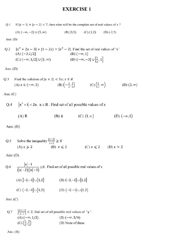 MODULUS AND INEQUALITY Extra Sheet | PDF