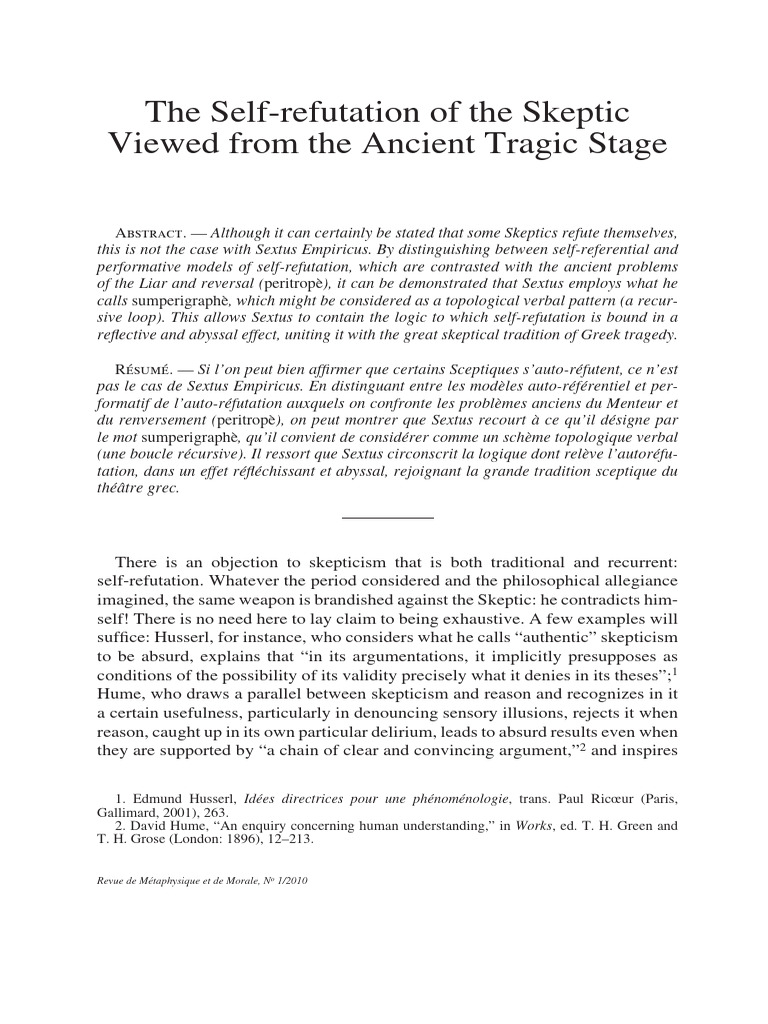 The Self Refutation of The Skeptic Viewed From The Ancient Tragic Stage ...