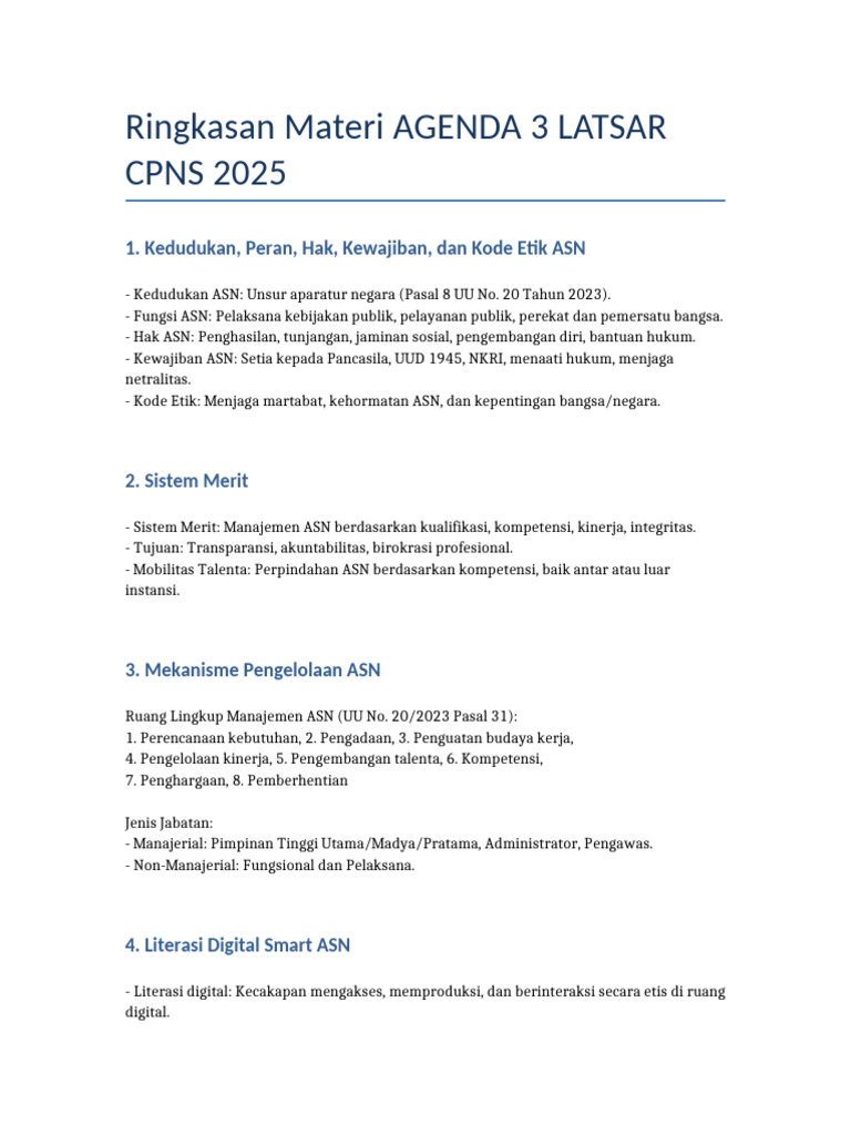 Ringkasan Agenda 3 Latsar Cpns 2025 | PDF