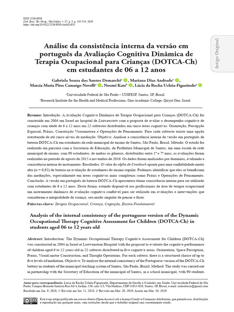 Consistência da DOTCA-Ch em Crianças | PDF | Aprendizado | Adolescência