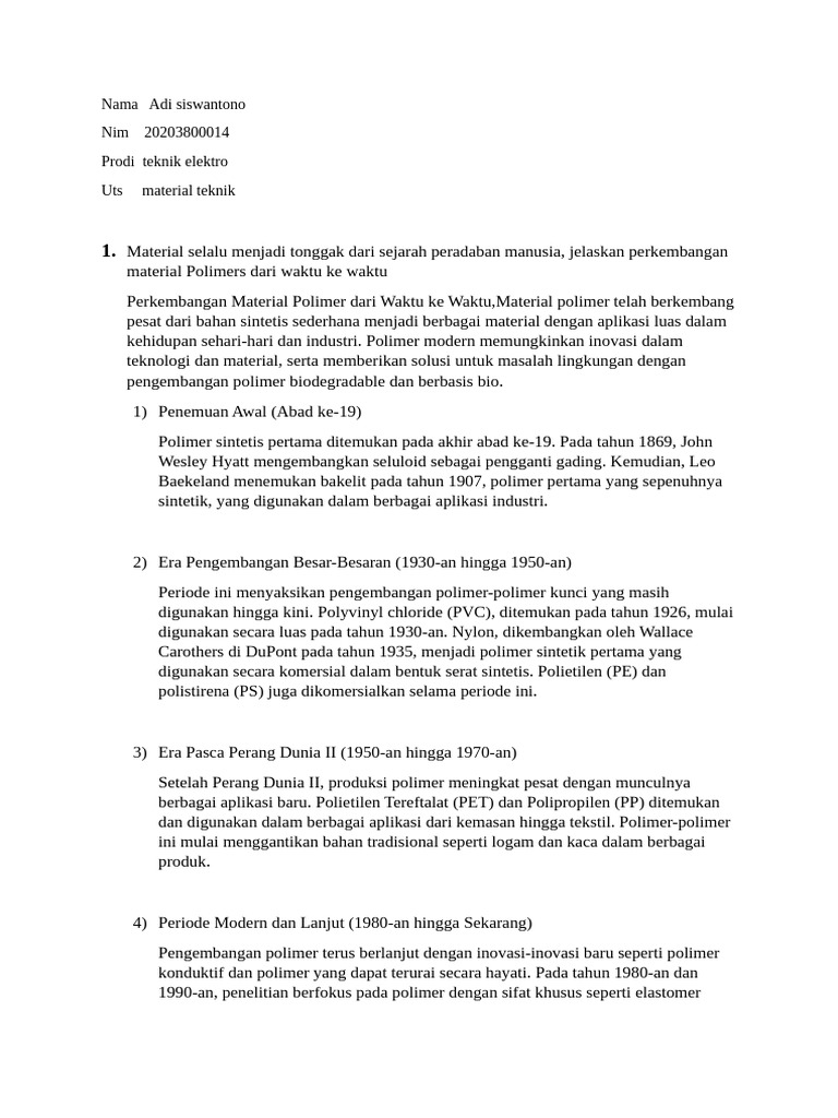 Uts Material Tenik Semester 2 | PDF