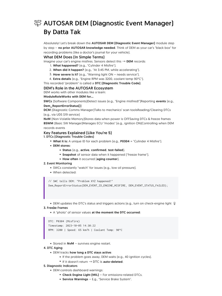 AUTOSAR DEM (Diagnostic Event Manager) | PDF | Interface (Computing) | Computer Science