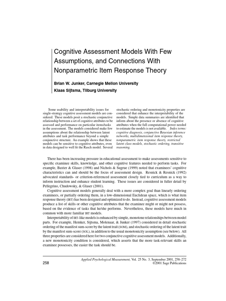 Cognitive Assessment Models With Few Assumptions, and - Junker, B. W ...