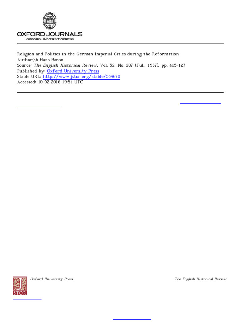 Baron Relig Pol in Ger Ref Cities | PDF | Holy Roman Empire | Protestantism