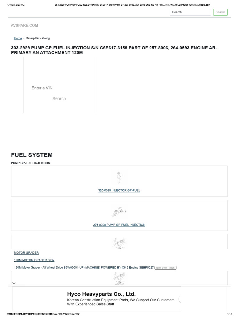 303-2929 Pump Gp-Fuel Injection S - N C6e617-3159 Part of 257-8006, 264 ...