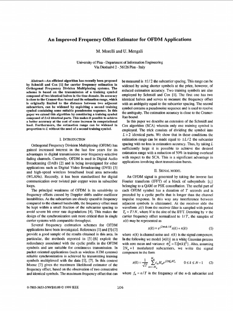 Enhanced OFDM Frequency Offset Estimator | PDF | Orthogonal Frequency ...