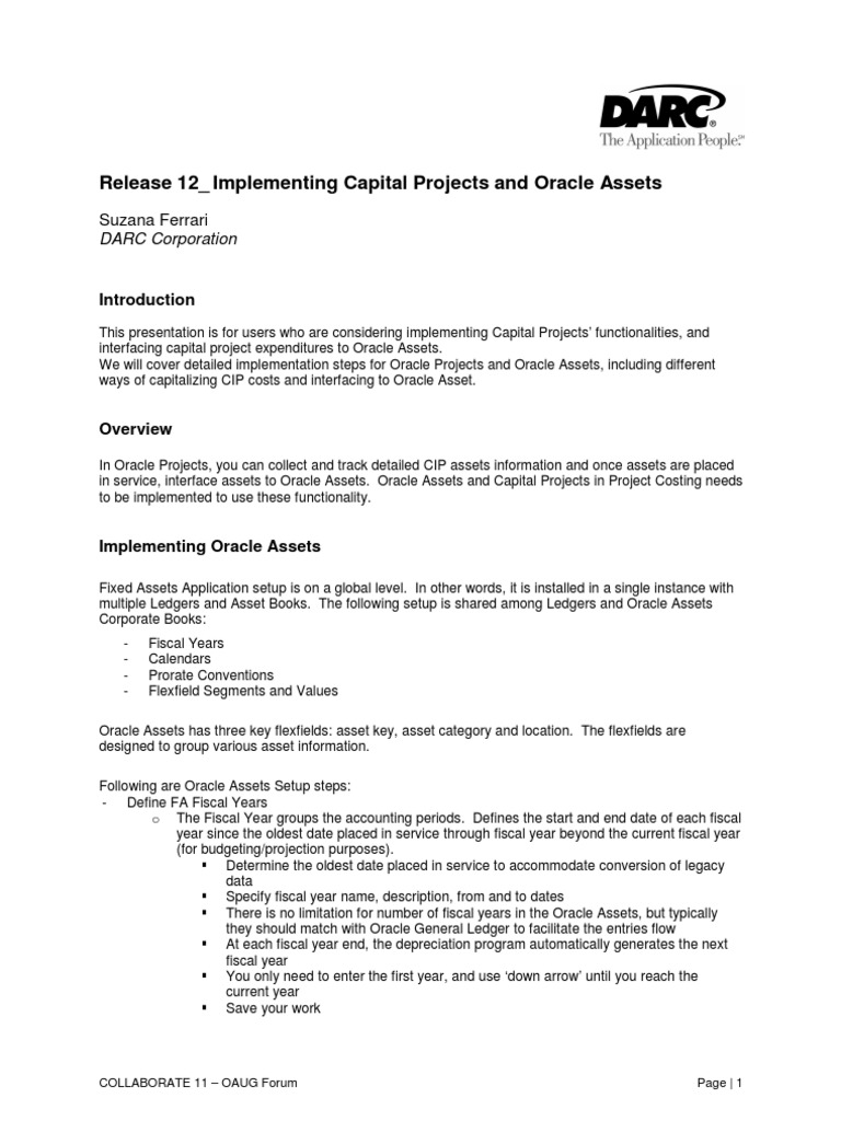 R12 Implementing Capital Projects and Oracle Assets White Paper | PDF | Oracle Database ...