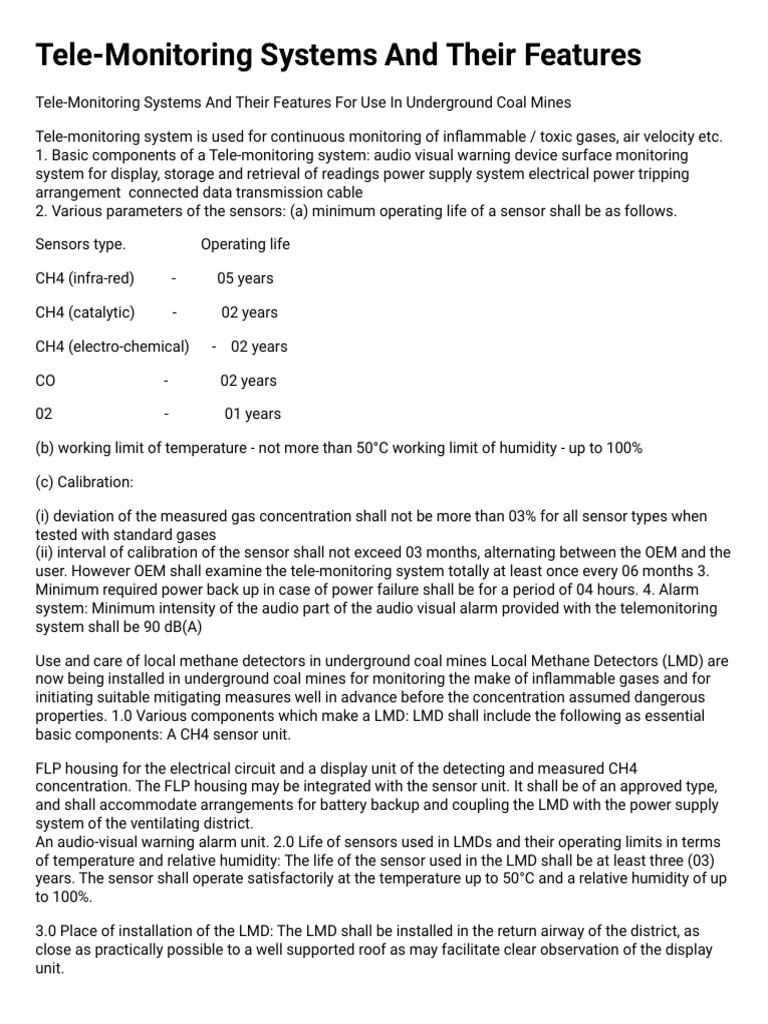 Tele-Monitoring Systems and Their Features | PDF | Sensor | Methane