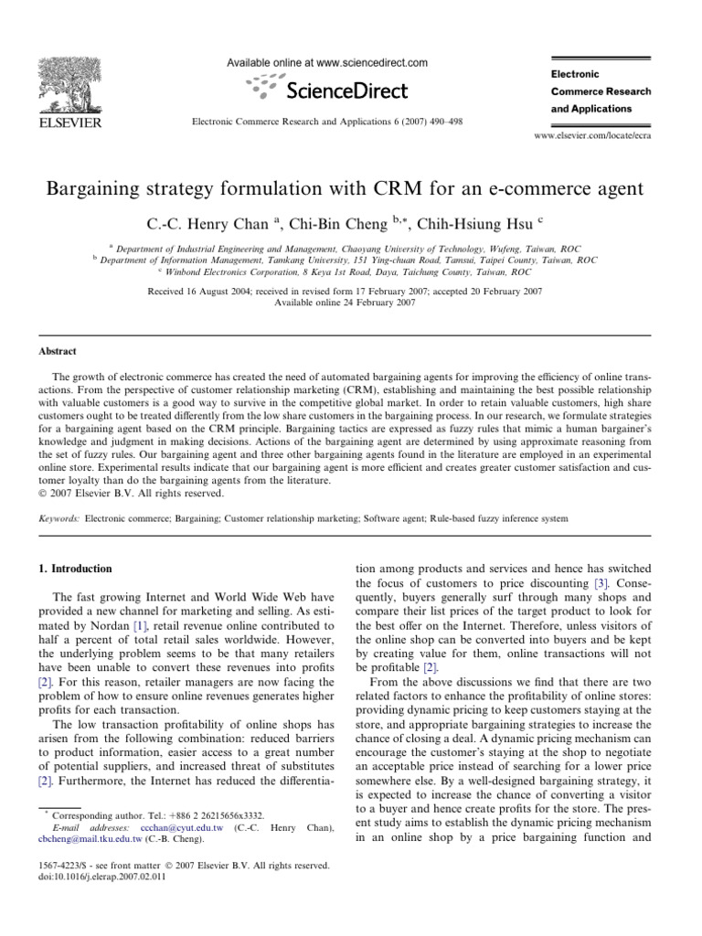 Bargaining Strategy Formulation With CRM For An E-Commerce Agent | PDF ...