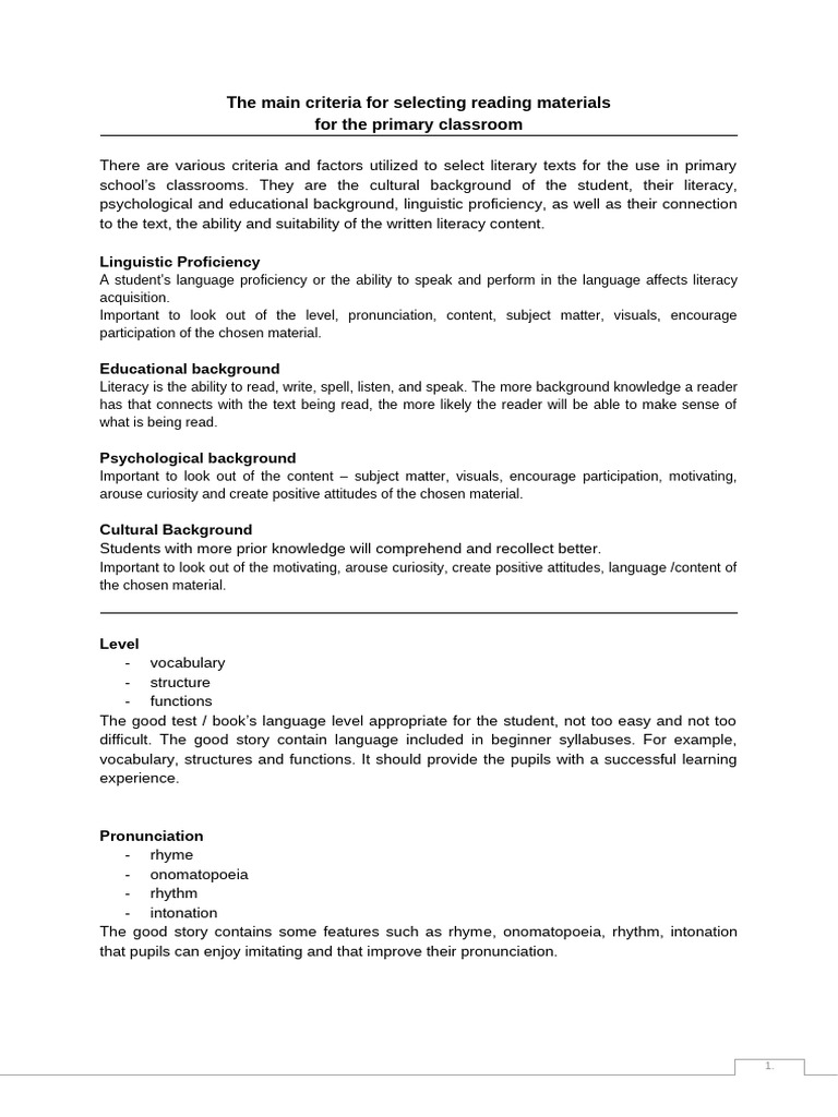 1 Selecting Reading | PDF | Literacy | Curiosity