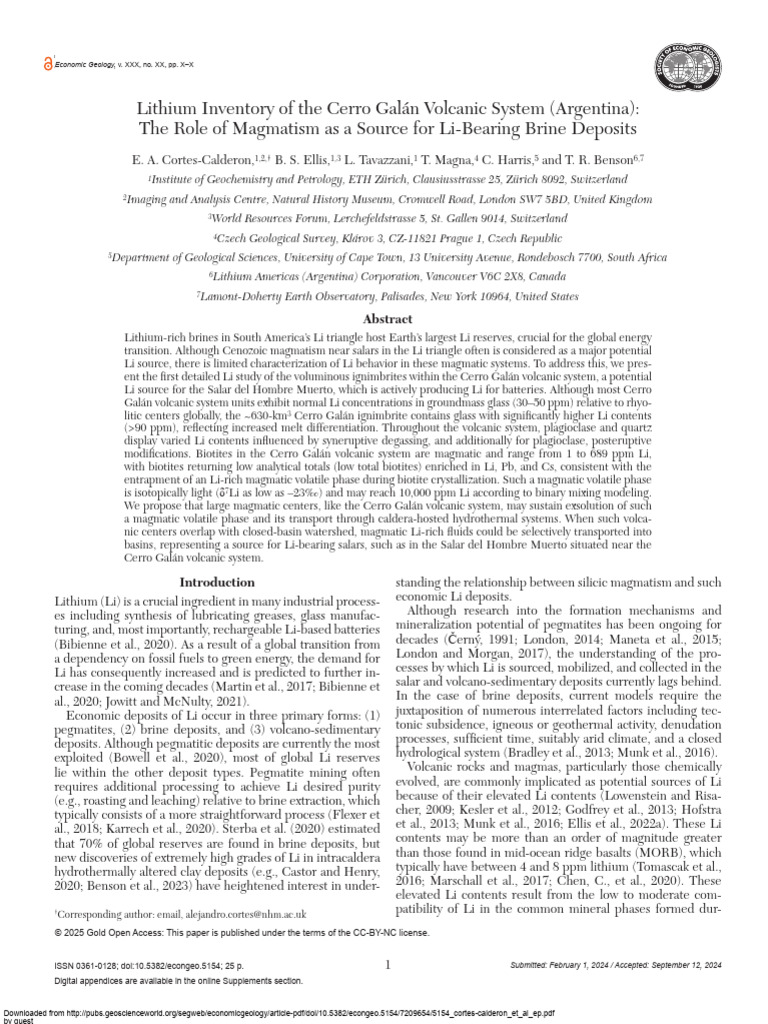 Lithium Inventory of The Cerro Galán Volcanic System (Argentina) | PDF ...