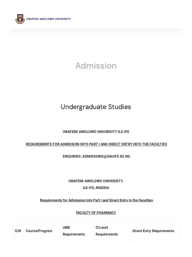 Admission - Undergraduate Studies - Obafemi Awolowo University | PDF ...