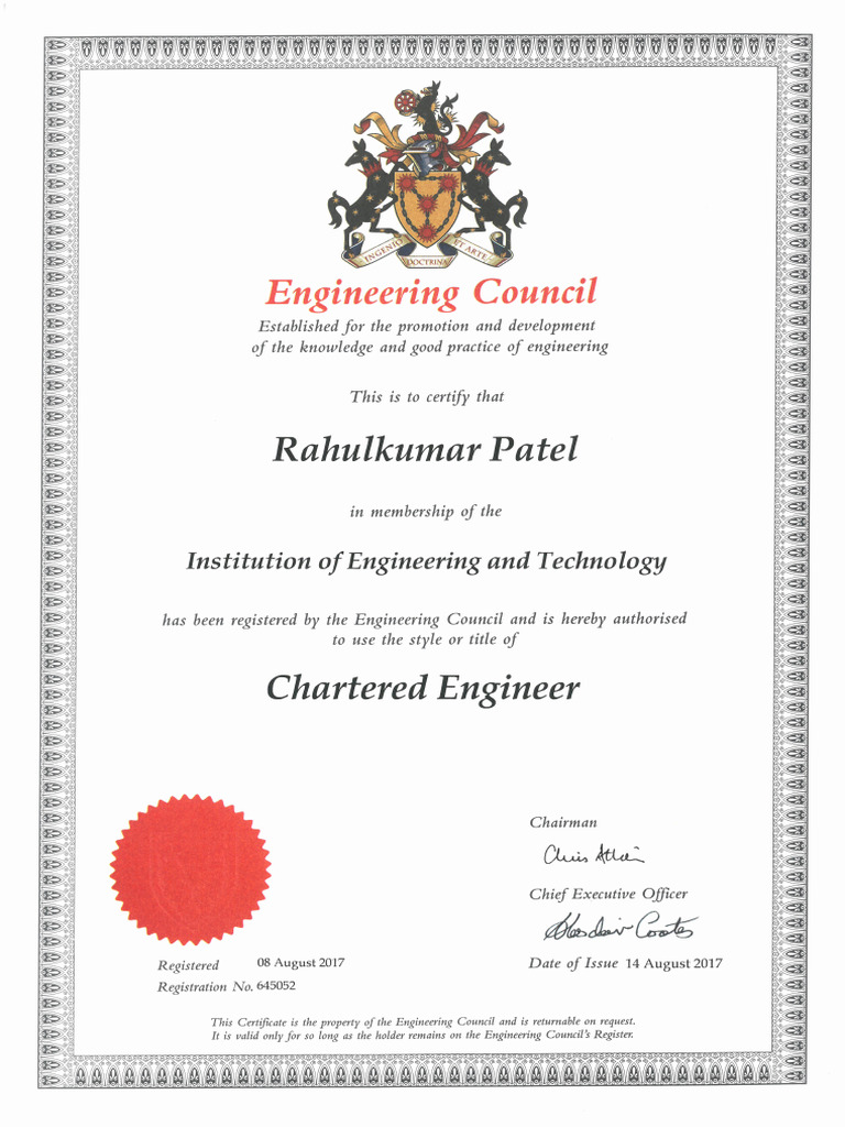 Chartered Engineer Certificate-EC | PDF