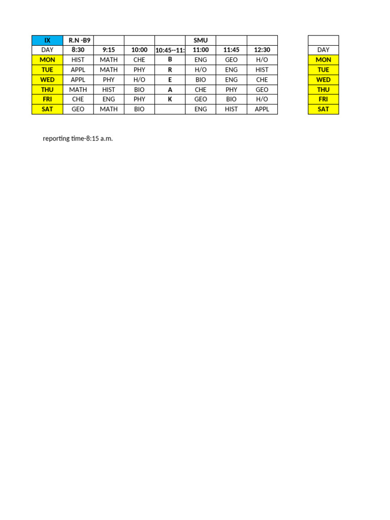 Class 9 Time Table 21-22 | PDF