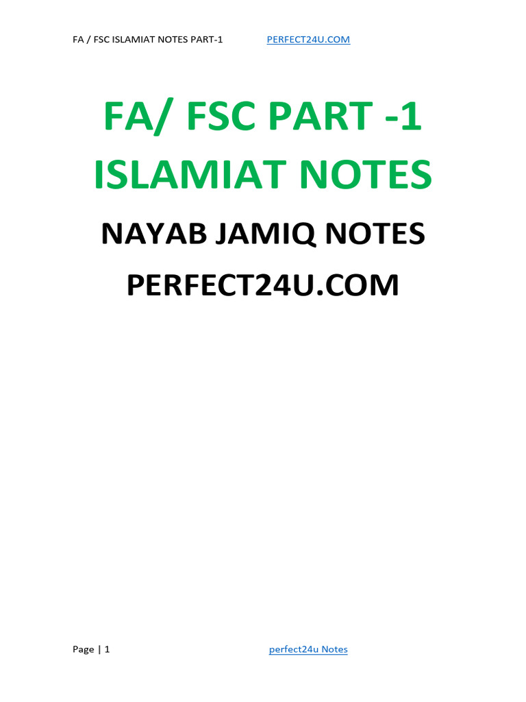 FA/FSC Islamiat Notes Part-1 | PDF