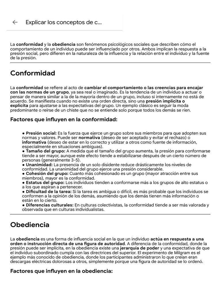 Explicar Los Conceptos de Conformidad y Obedienci... | PDF ...
