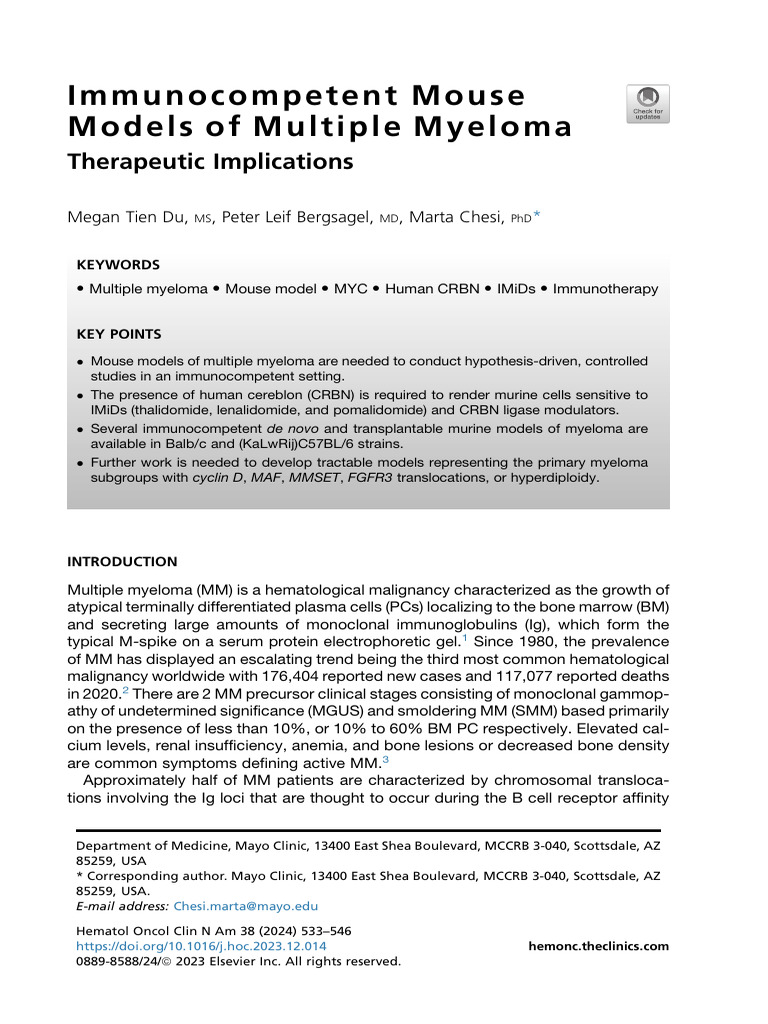 Immunocompetent Mouse Models of Multiple Myeloma 2 | PDF | Myc ...