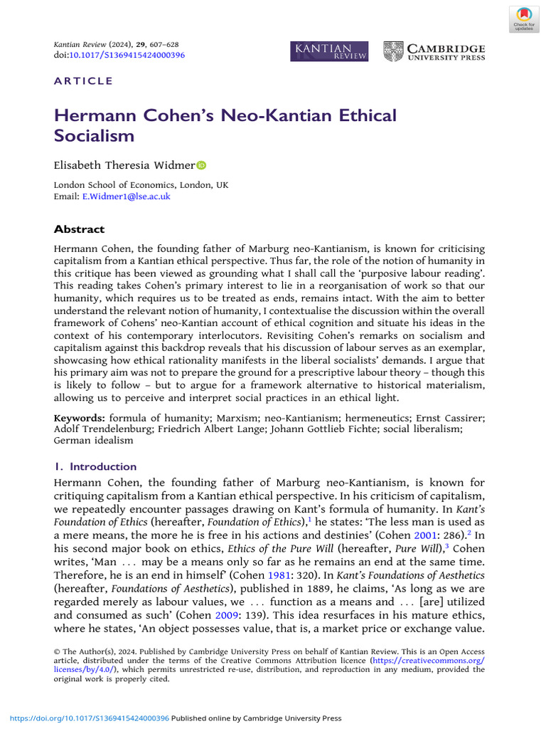 Cohen's Ethical Socialism Explained | PDF | Immanuel Kant | Idealism