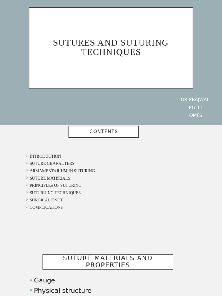 Dental Suture Techniques Overview | PDF | Surgical Suture