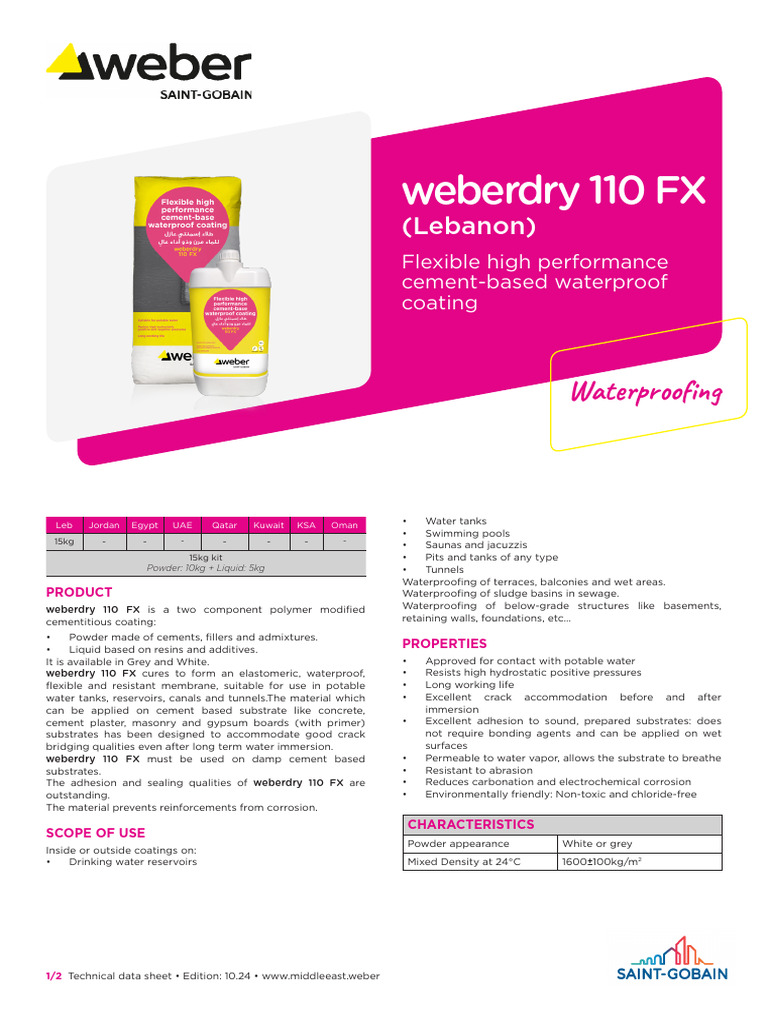 TDS Weberdry 110 FX - Lebanon | PDF | Concrete | Water
