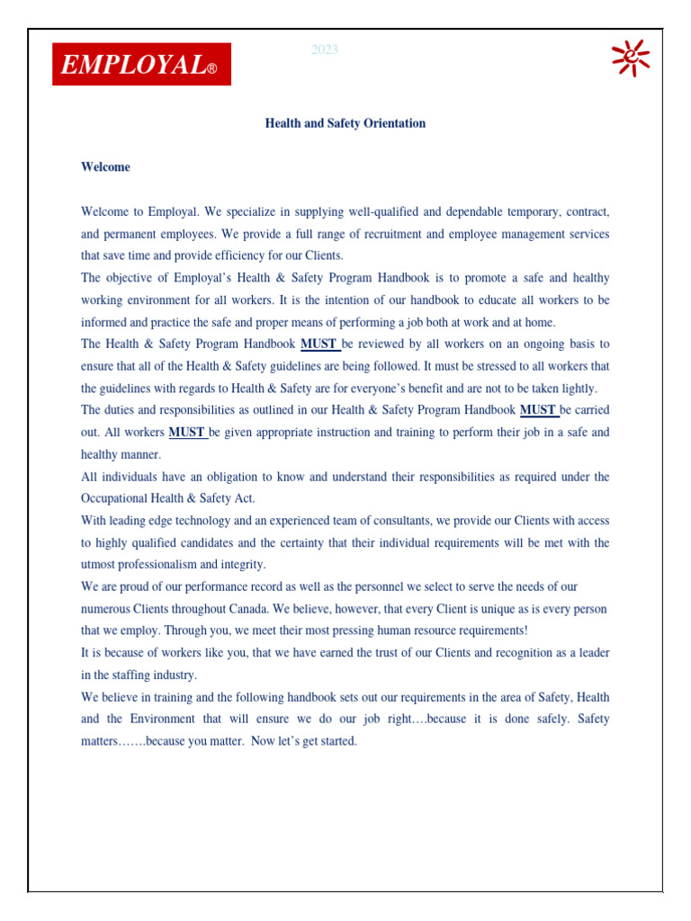 Health and Safety Handbook EVH WHMIS | PDF | Occupational Safety And ...