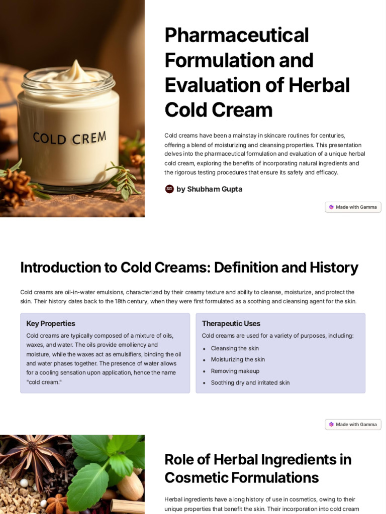 Herbal Cold Cream: Formulation & Evaluation | PDF | Pharmaceutical ...