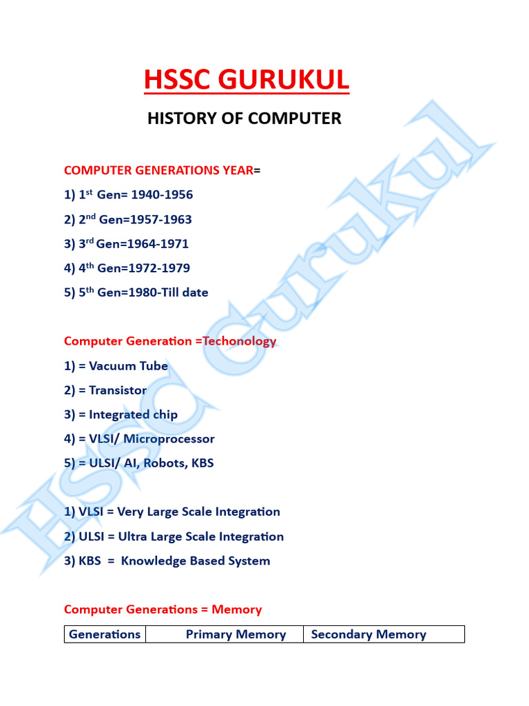 History of Computer Generations and Milestones | PDF | Computer Memory ...