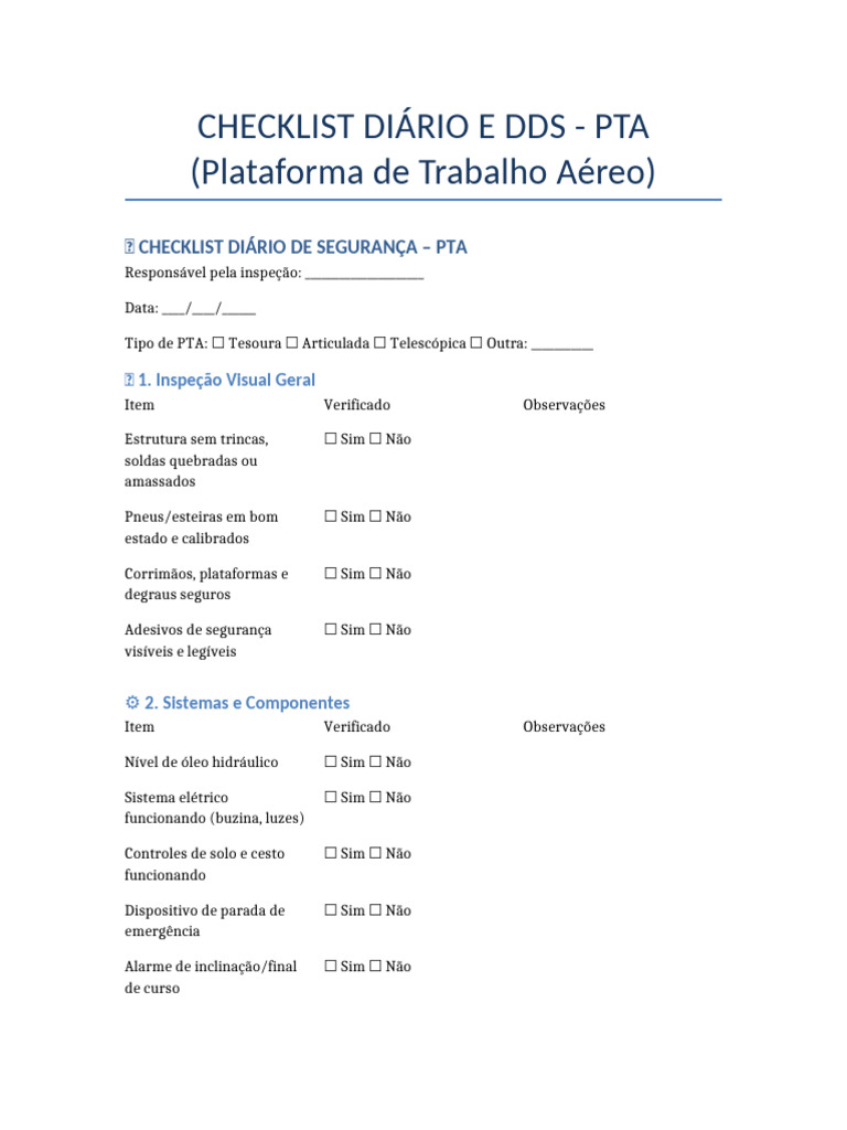 Checklist e DDS PTA BrunaCamila Atualizado | PDF
