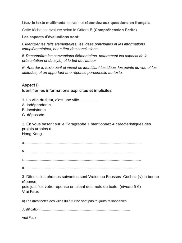 La Ville Du Futur Exercise | PDF