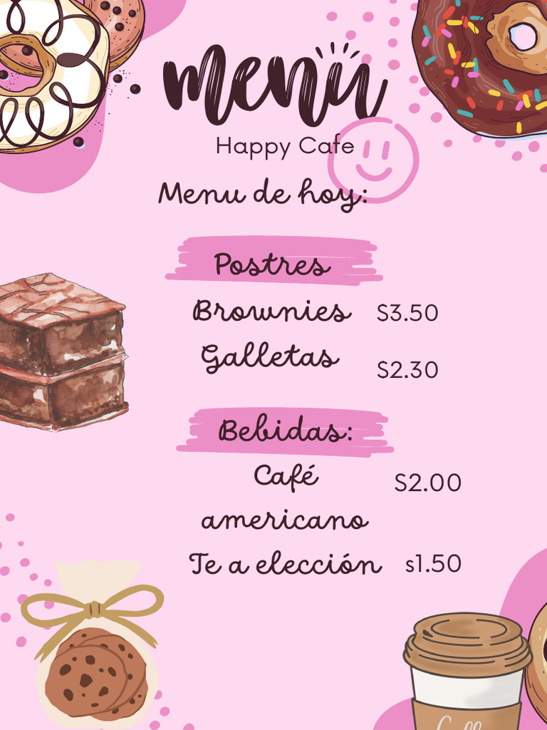 Menú Donas Ilustrado Rosa | PDF