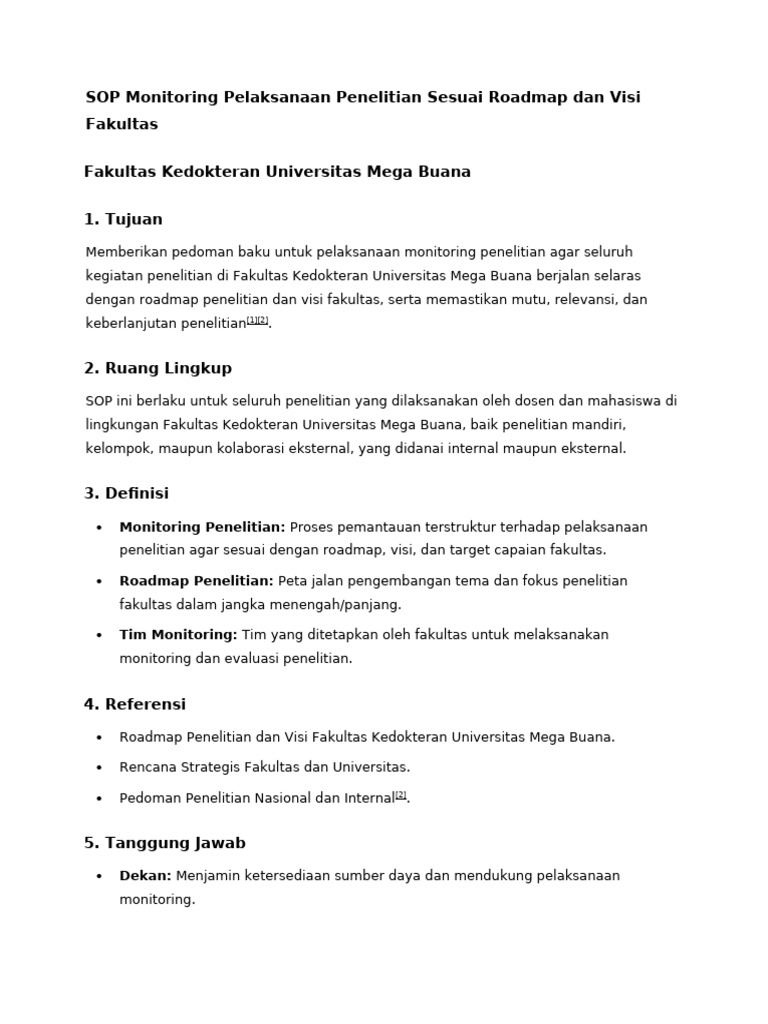 SOP Monitoring Pelaksanaan Penelitian Sesuai Roadm | PDF