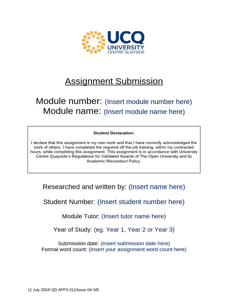 Assignment Submission Front Sheet - V4 | PDF
