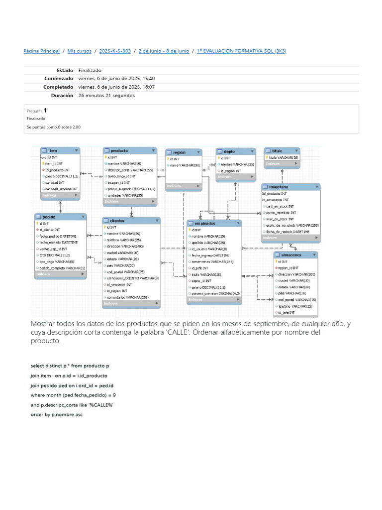 1º EVALUACIÓN FORMATIVA SQL (3K3) - Revisión Del Intento - UV | PDF | SQL | Paradigmas de ...