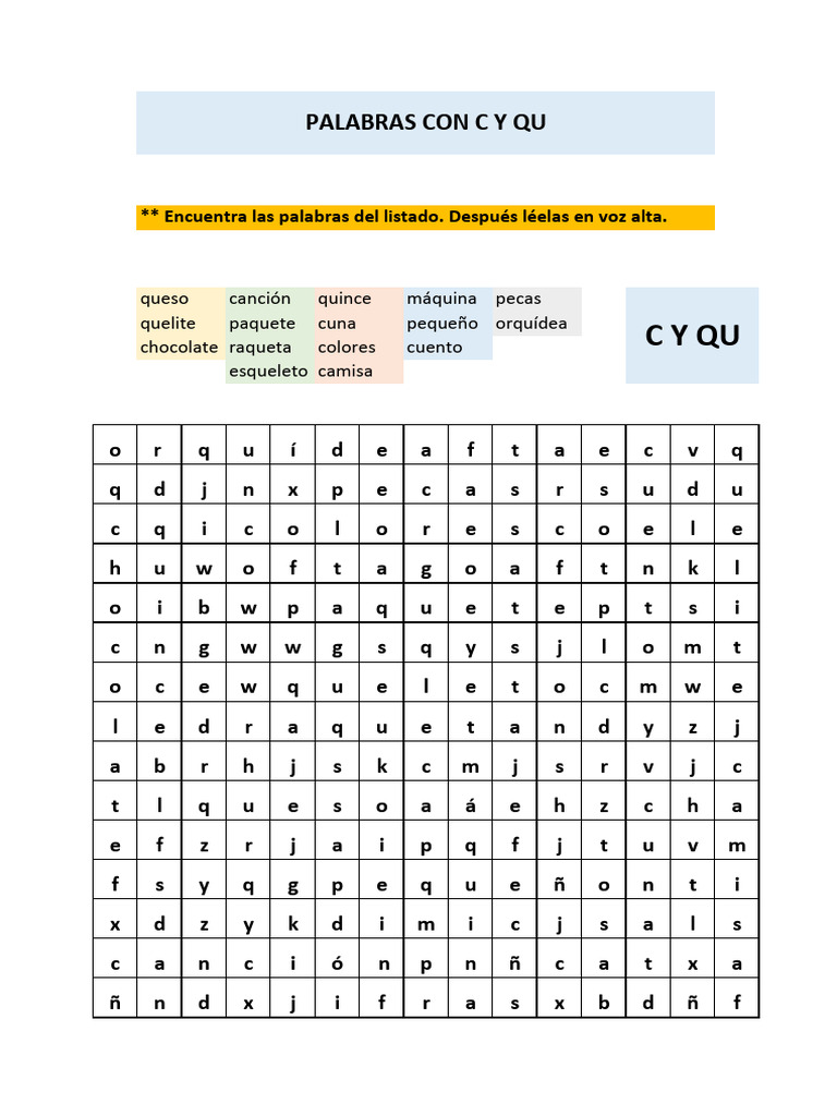 Sopa de Letras y Crucigrama C-Qu | PDF