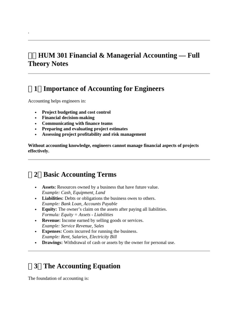 HUM 301 Financial & Managerial Accounting - Full Theory Notes | PDF ...
