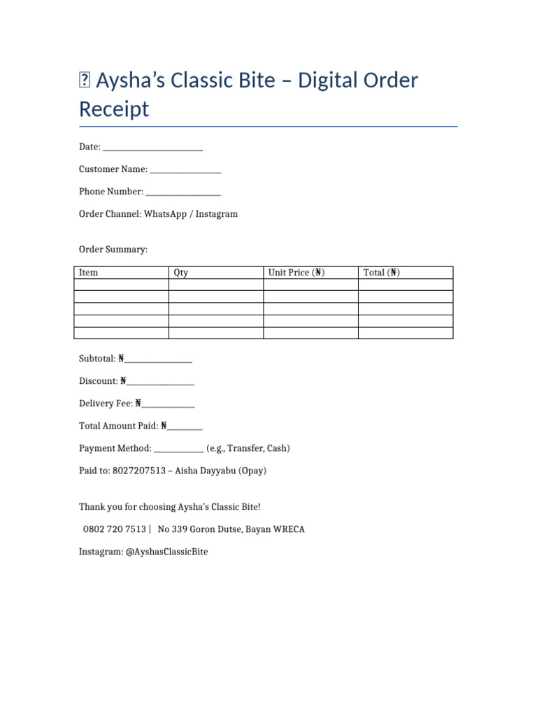 Copy Ayshas Classic Bite Digital Receipt | PDF